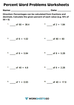 Percent Word Problems Worksheets | WorksheetsGO