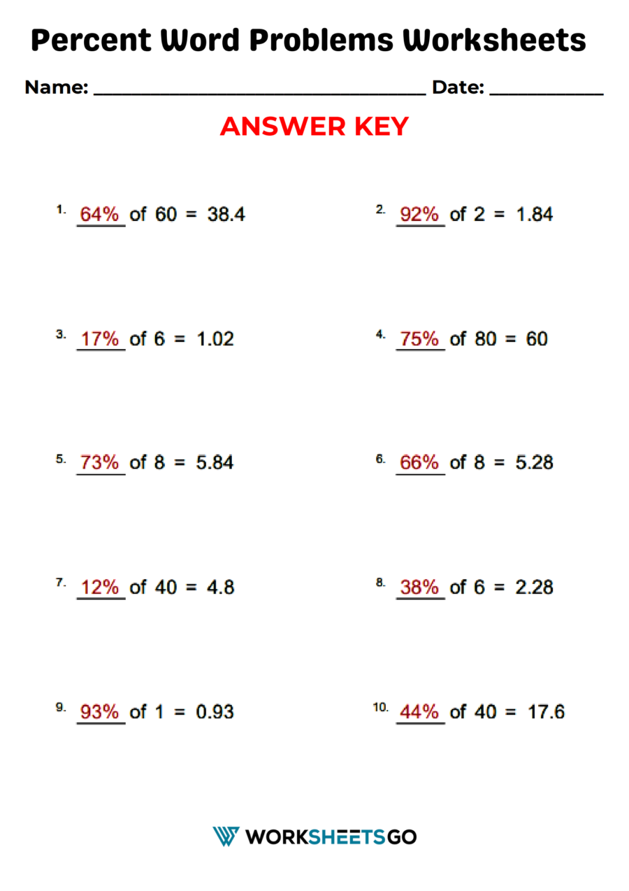Percent Word Problems Worksheets WorksheetsGO