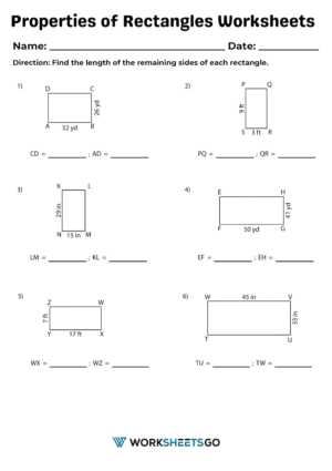 Properties of Rectangles Worksheets | WorksheetsGO