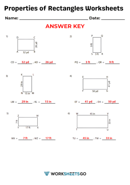 Properties of Rectangles Worksheets | WorksheetsGO