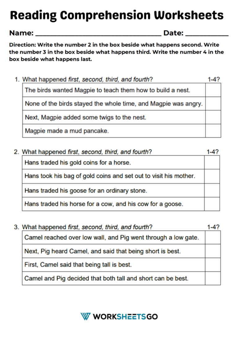 Sequential Events Reading Comprehension Worksheets | WorksheetsGO