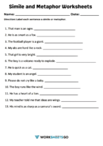 Simile and Metaphor Worksheets | WorksheetsGO