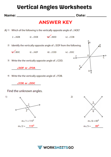 Vertical Angles Worksheets | WorksheetsGO