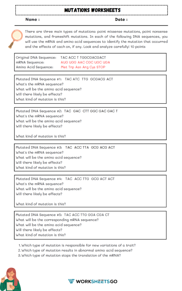 Mutations Worksheets | WorksheetsGO