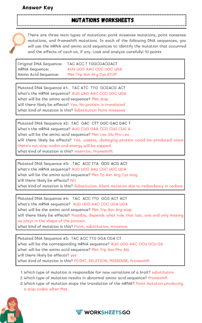 Mutations Worksheets | WorksheetsGO
