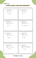 Solving Radical Equations Worksheets | WorksheetsGO