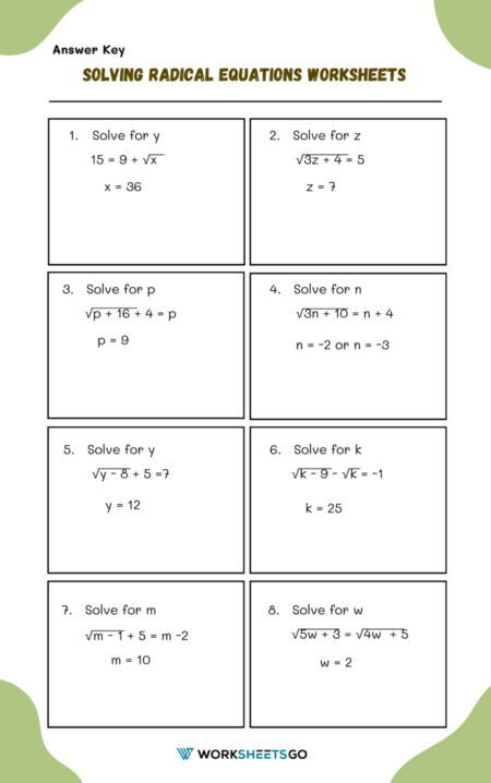 Solving Radical Equations Worksheets | WorksheetsGO