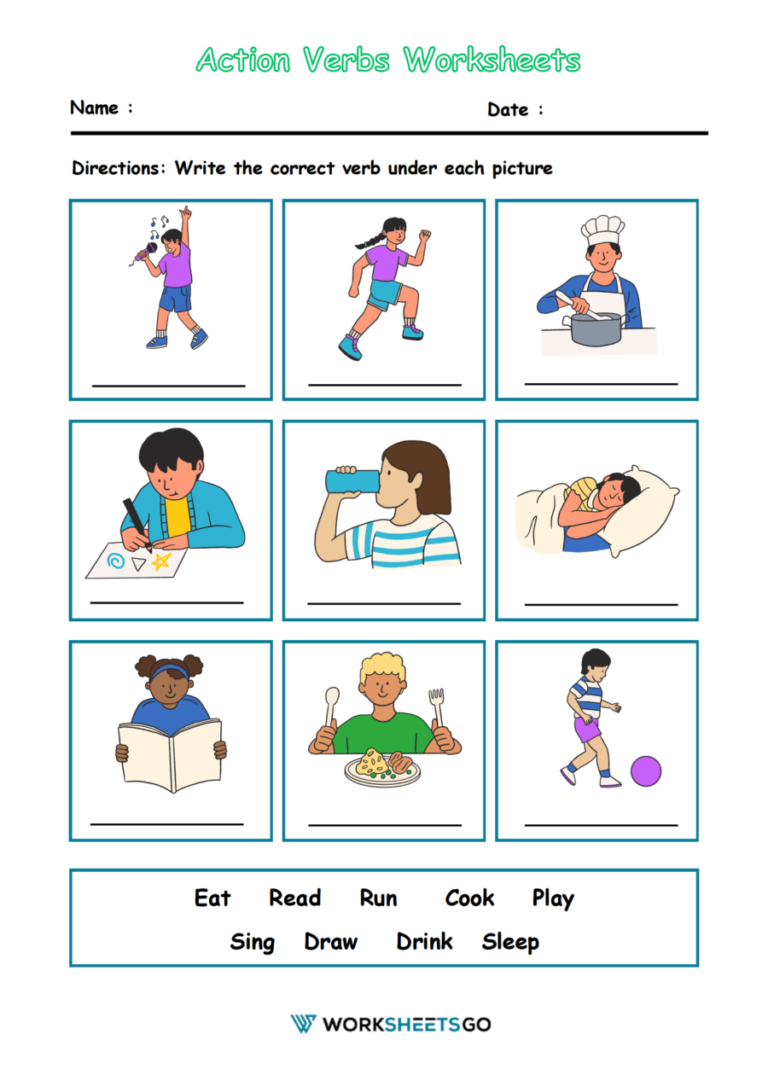 Action Verbs Worksheets | WorksheetsGO