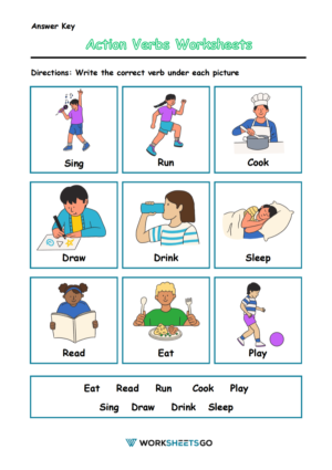 Action Verbs Worksheets | WorksheetsGO