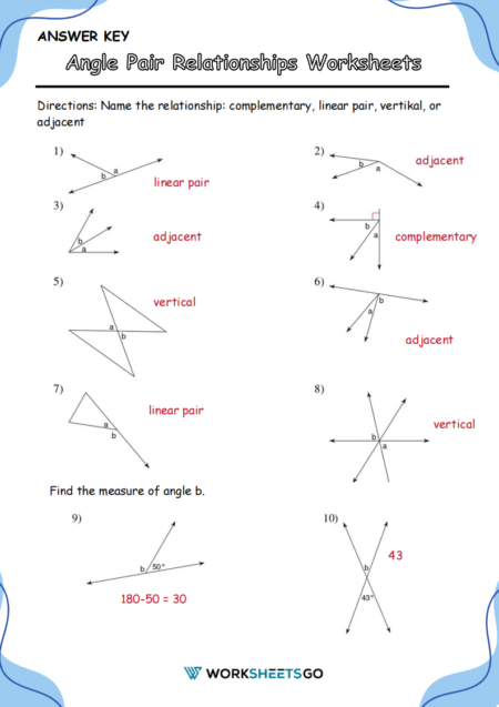 Angle Pair Relationships Worksheets | WorksheetsGO