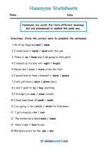 Homonyms Worksheets | WorksheetsGO