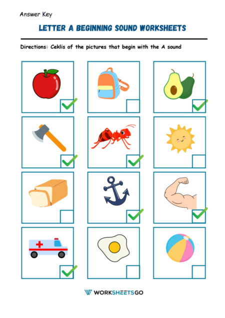 Letter A Beginning Sound Worksheets | WorksheetsGO