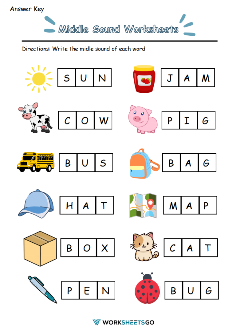 Middle Sound Worksheets | WorksheetsGO