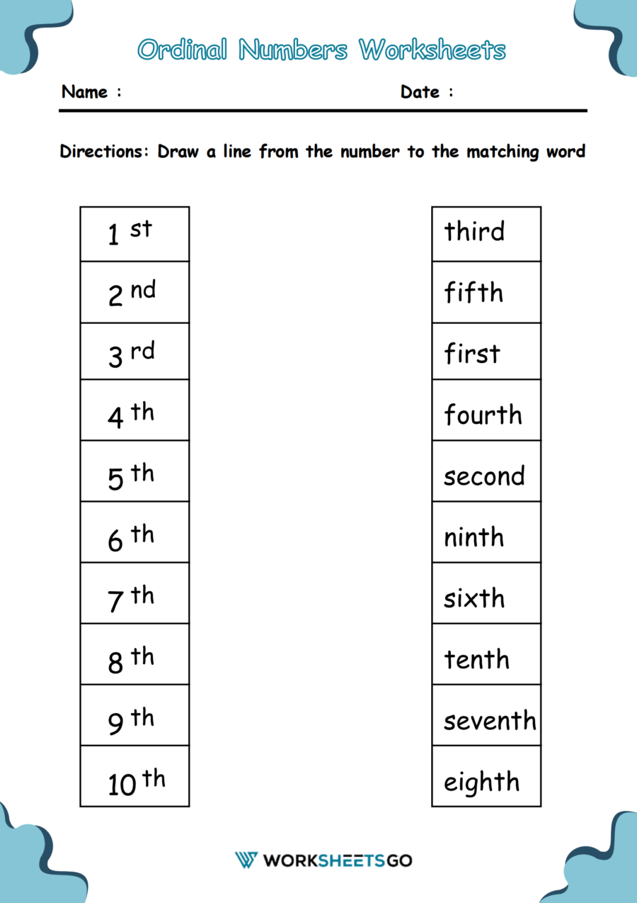 Ordinal Numbers Worksheet Ordinal Numbers Worksheet