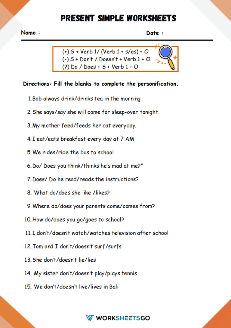 Present Simple Worksheets | WorksheetsGO