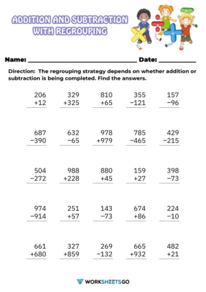 Adding And Subtracting With Regrouping Worksheet | WorksheetsGO