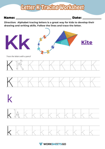 Lower Case K Tracing Worksheets | WorksheetsGO