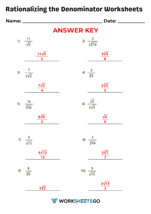 Rationalizing The Denominator Worksheets | WorksheetsGO