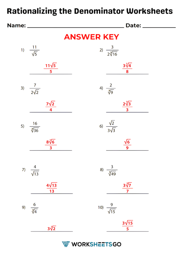 Rationalizing The Denominator Worksheets | WorksheetsGO