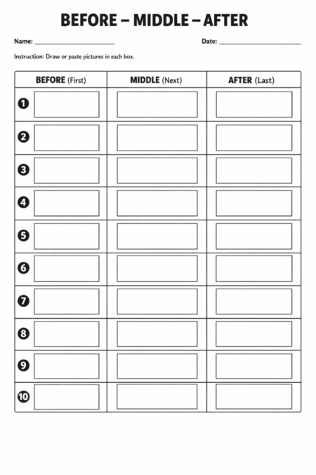 Number Order Fun: Before & After Up to 10 for Nursery Kids Worksheets ...