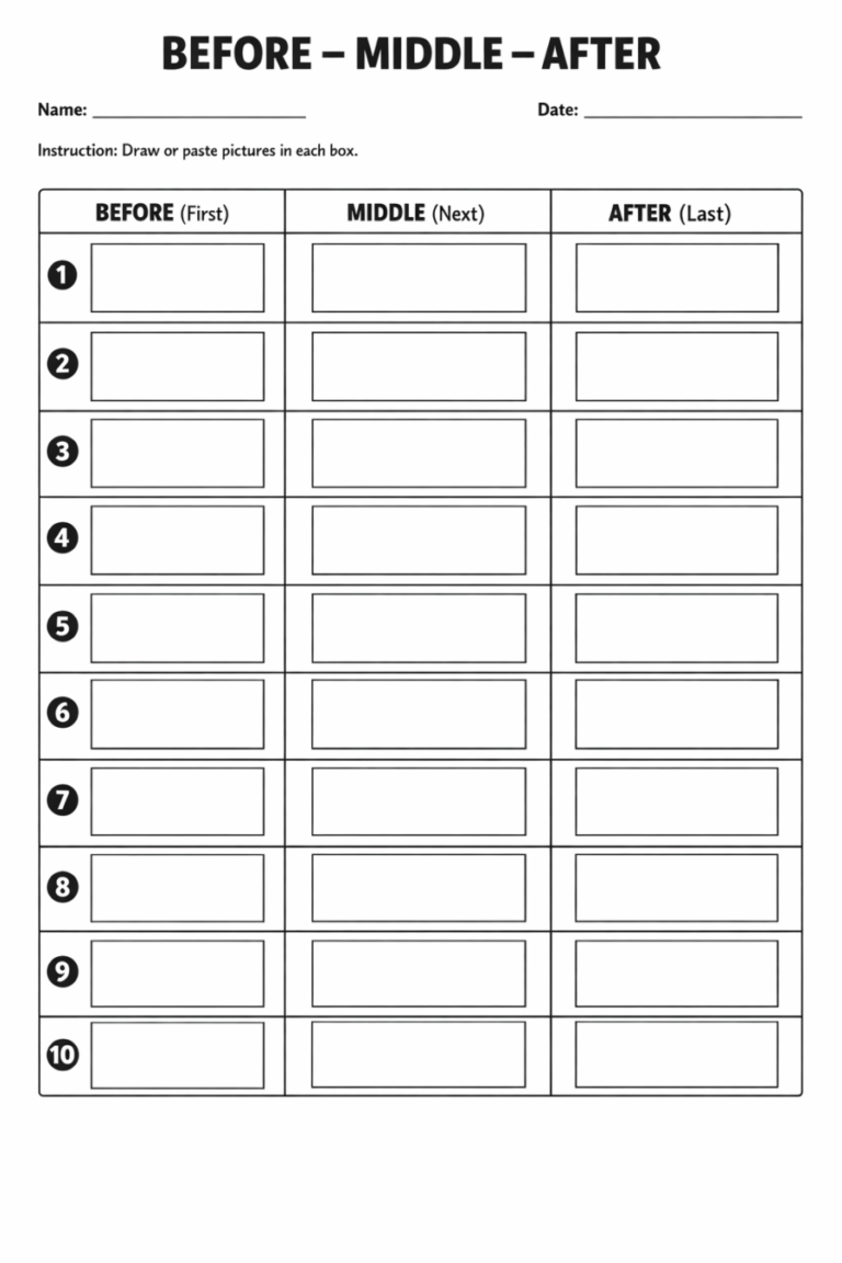 Number Order Fun: Before & After Up to 10 for Nursery Kids Worksheets ...