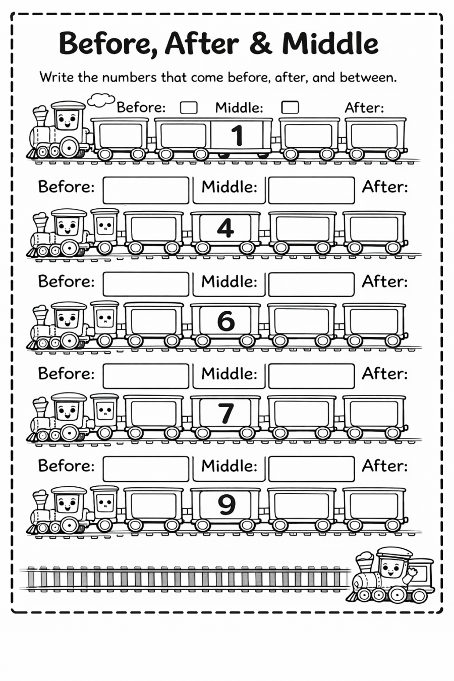 Number Order Fun: Before & After Up to 10 for Nursery Kids Worksheets ...