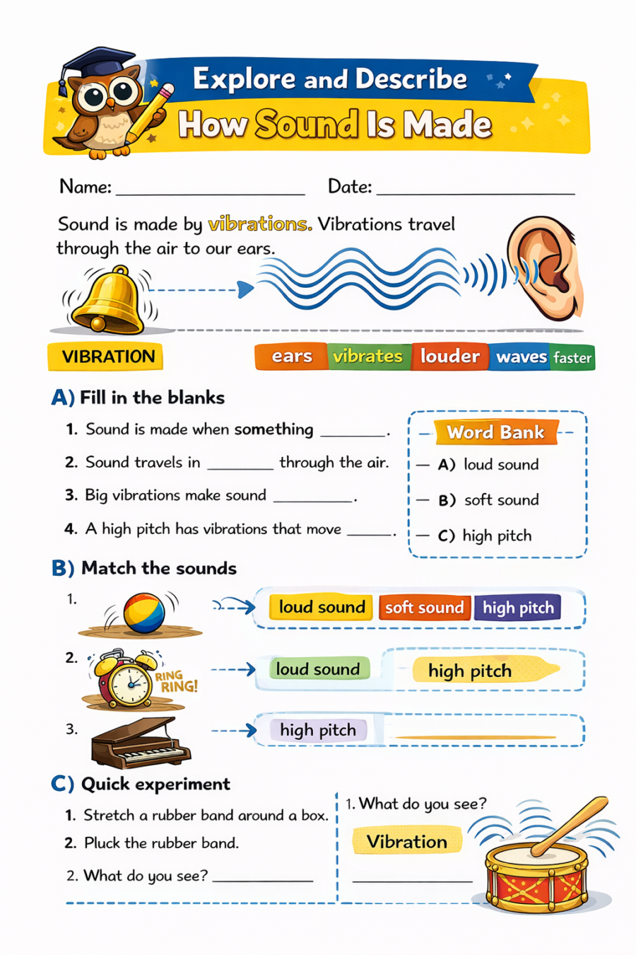 How Sound Is Made Worksheets + Quick Experiment | WorksheetsGO