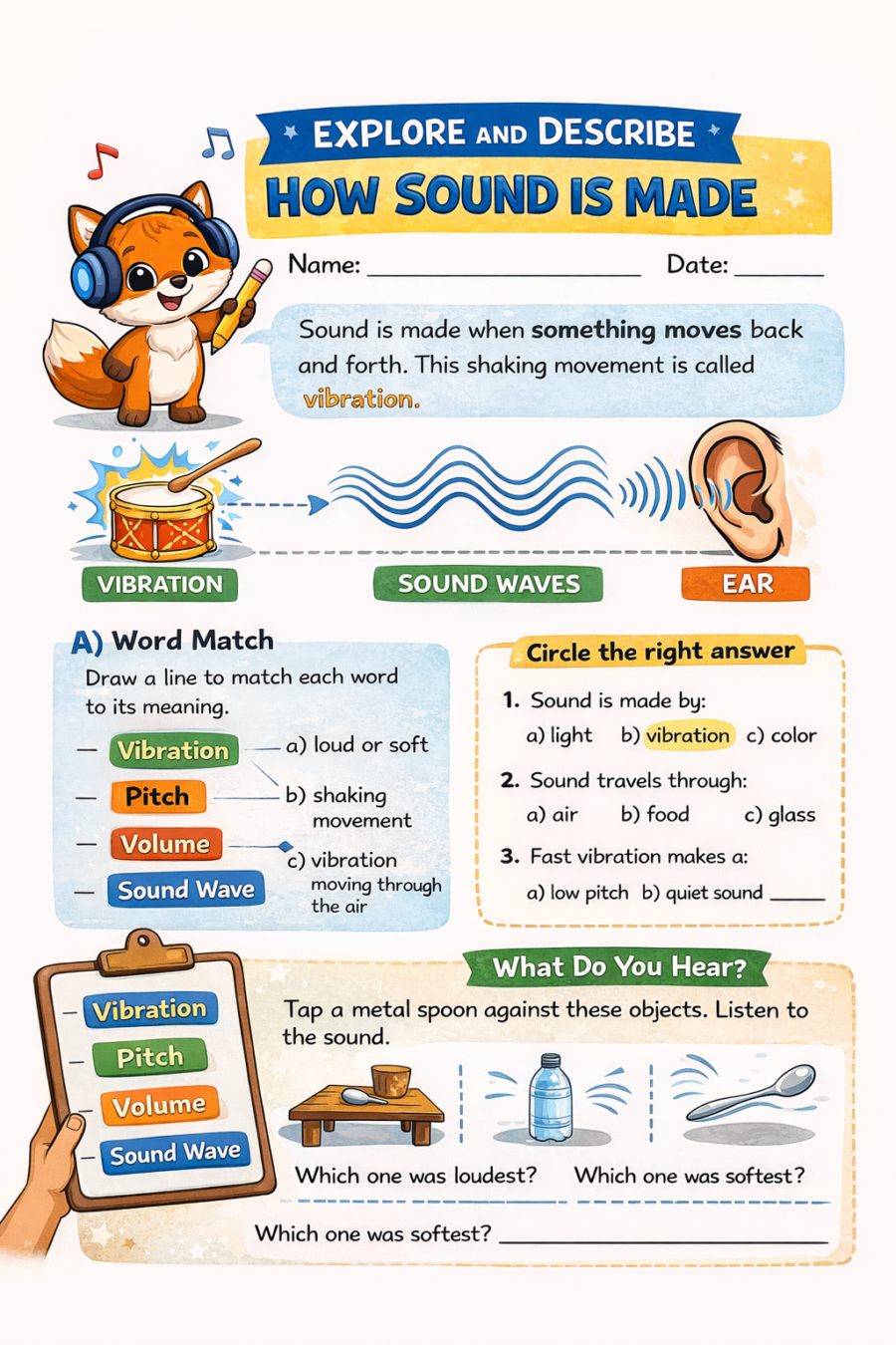 How Sound Is Made Worksheets + Quick Experiment | WorksheetsGO
